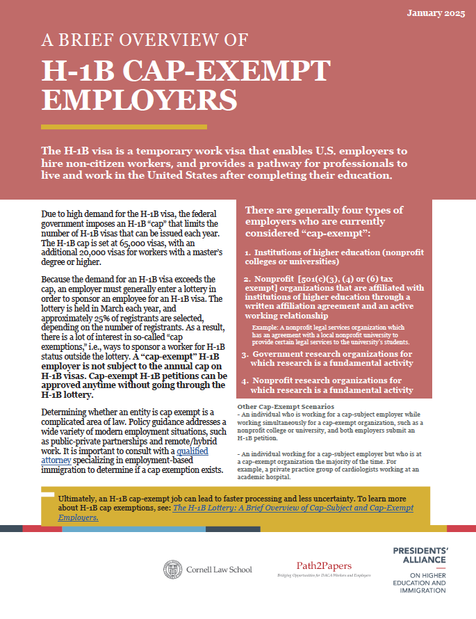 A Brief Overview of H-1B “Cap-Exempt” Employers - Presidents' Alliance